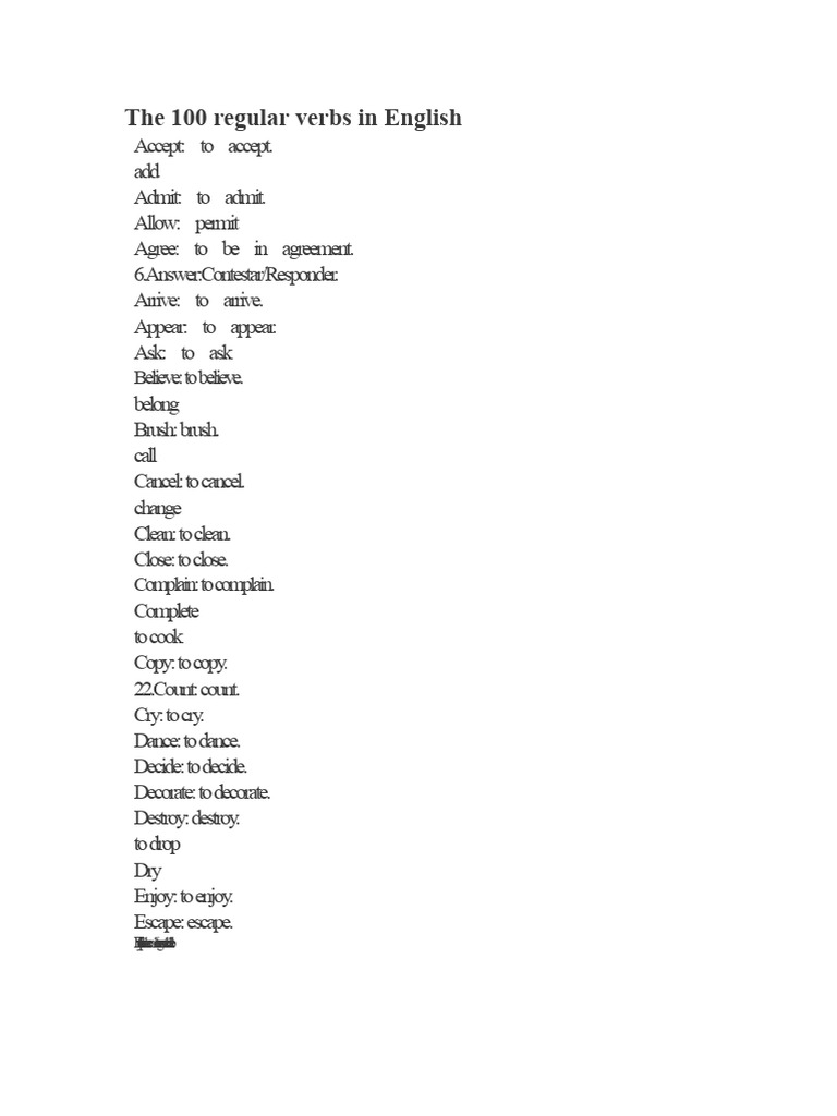 Top 100 Regular Verbs in English | PDF