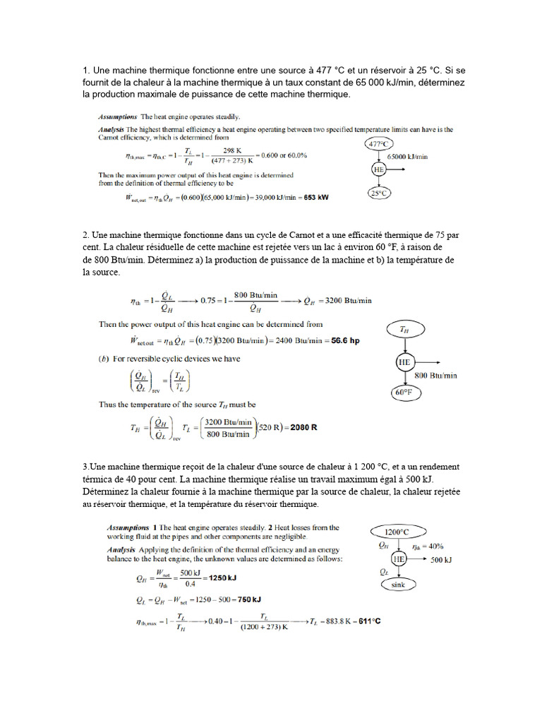 Calculs de puissance des machines thermiques | PDF | Chaleur ...