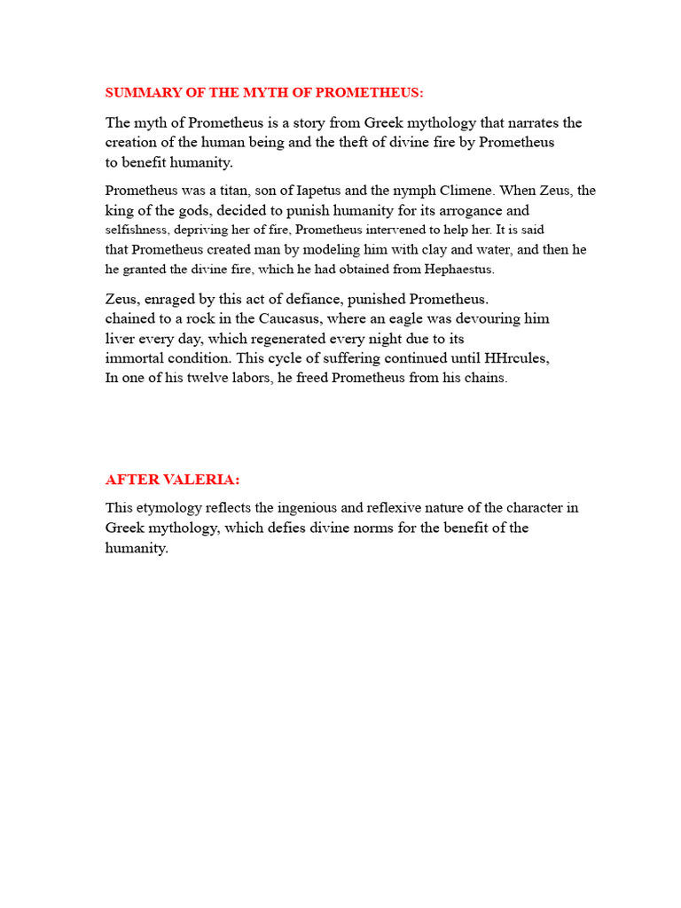 Summary of The Myth of Prometheus | PDF