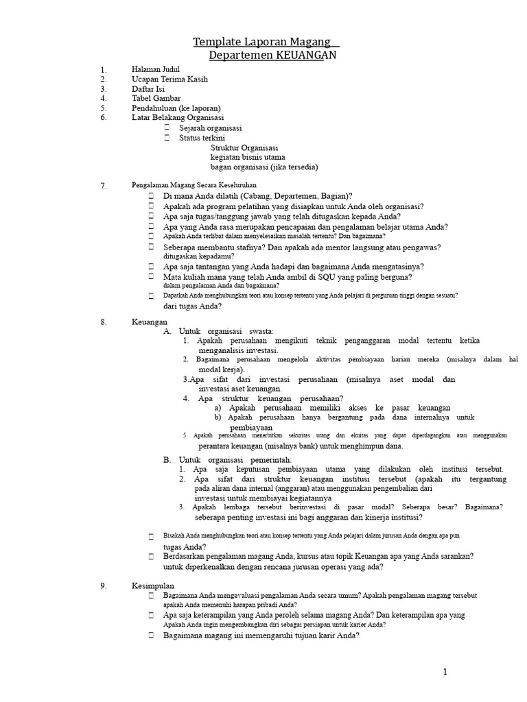 Template Laporan Magang Keuangan | PDF