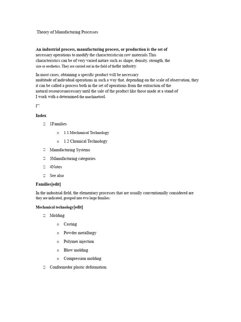 Overview of Manufacturing Processes | PDF | Business Process ...
