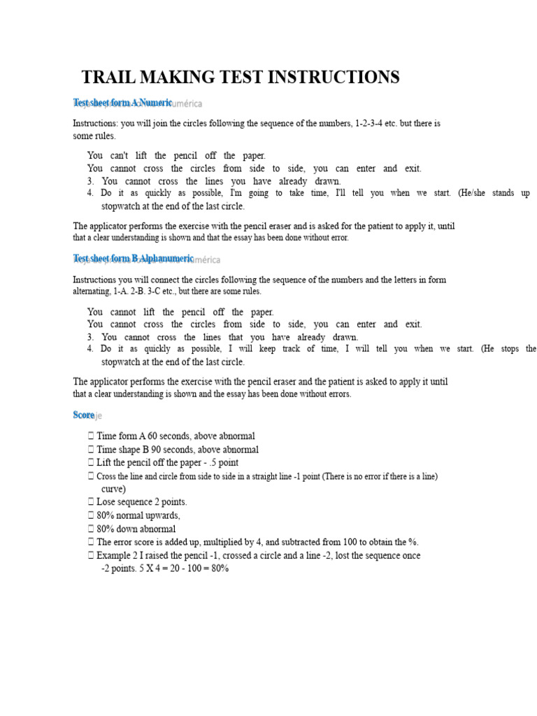 Trail Making Test Instructions Guide | PDF
