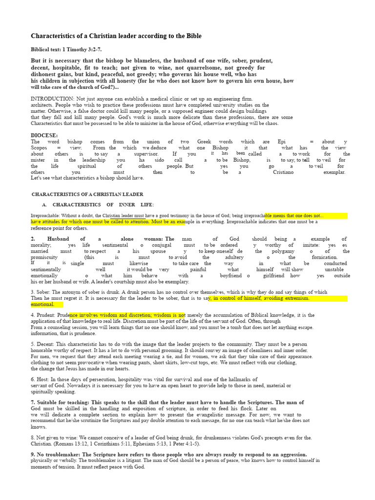 Biblical Traits of Christian Leaders | PDF | God