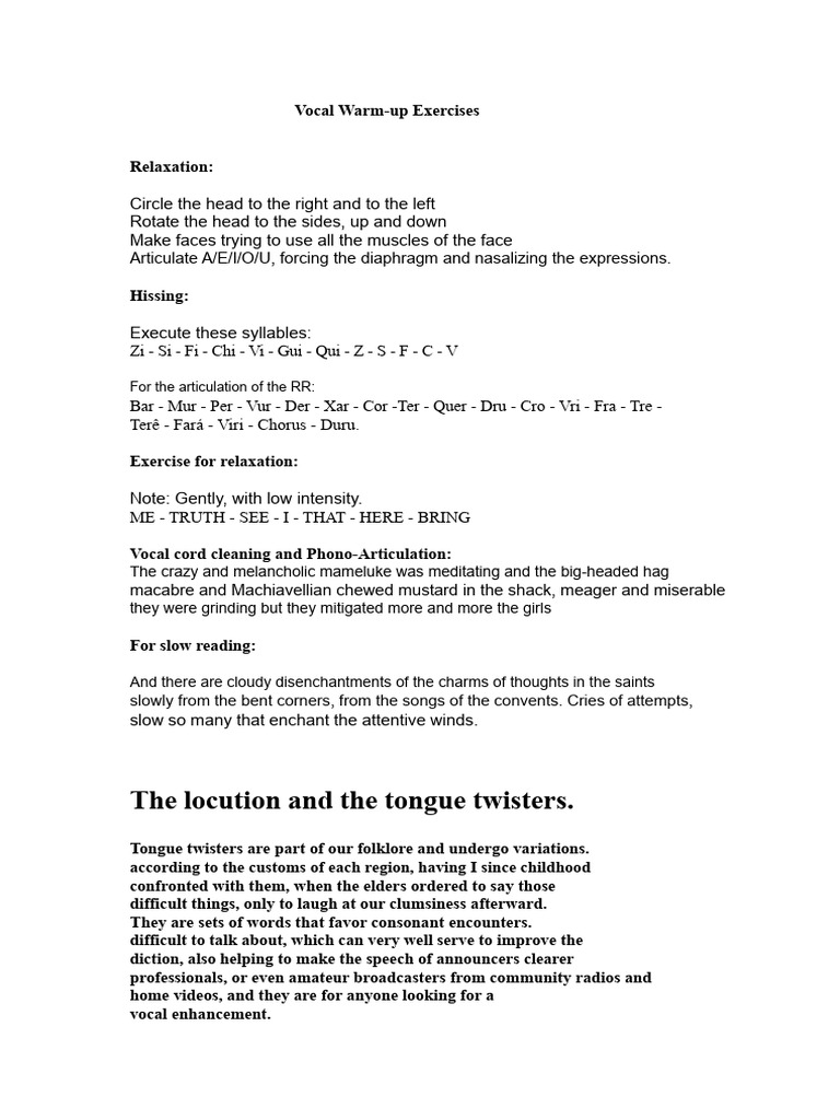 Vocal Warm-up Exercises | PDF | Human Voice