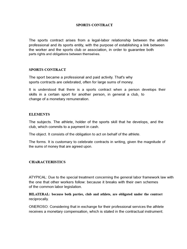 Understanding Sports Contracts Explained | PDF