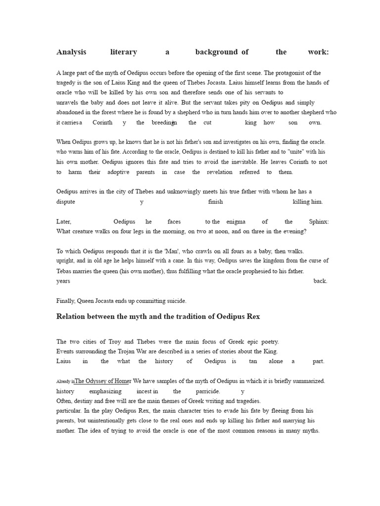 In-depth literary analysis of the work Oedipus Rex | PDF | Oedipus | Sophocles