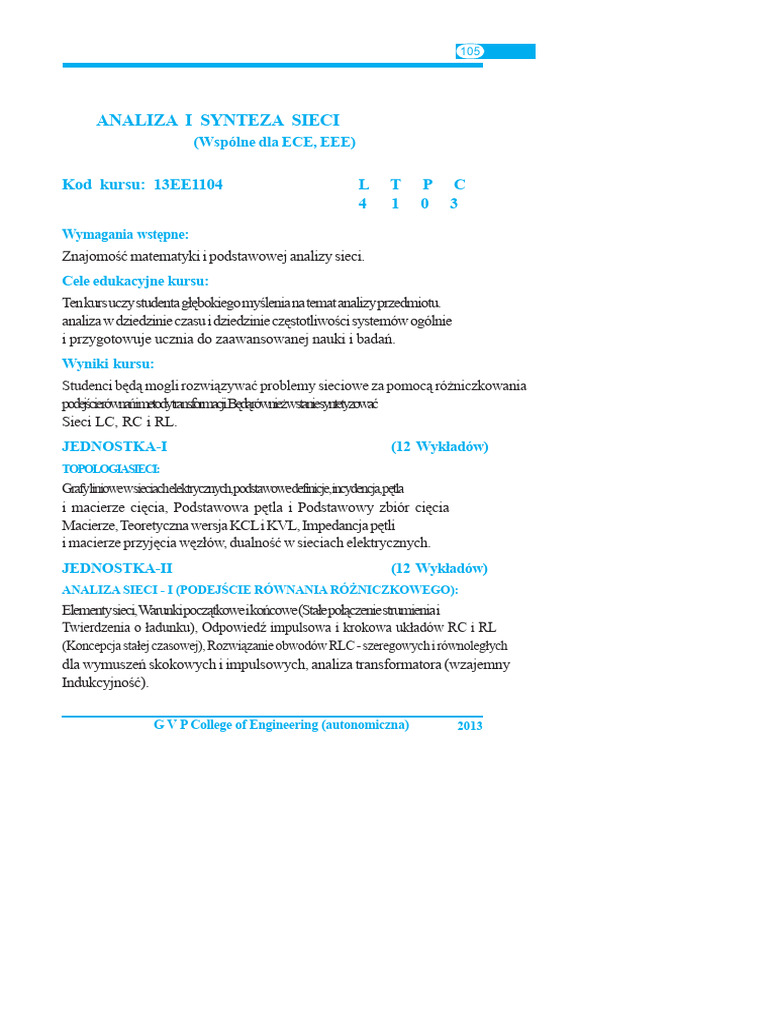Analiza I Synteza Sieci PDF | PDF