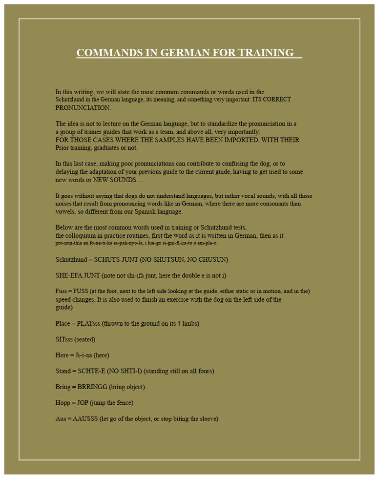 Commands in German For Training | PDF | German Language | Language Families