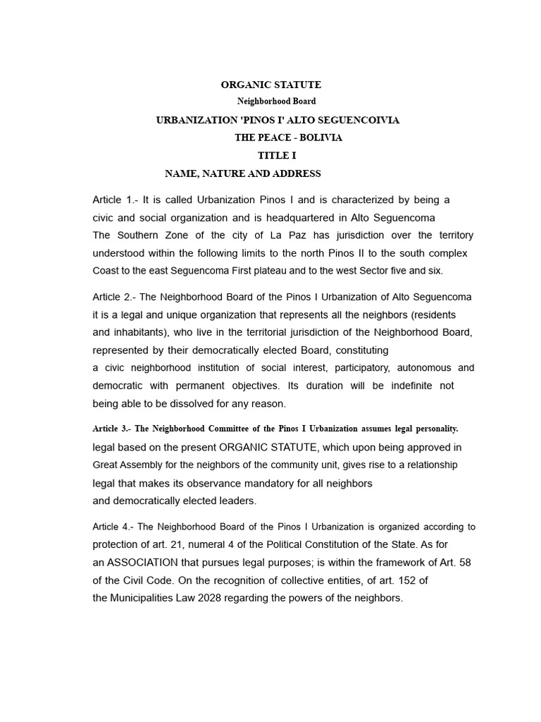 Organic Statute of The Neighborhood Board | PDF | United Nations ...