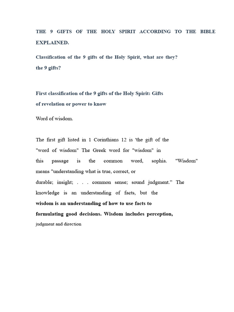 Understanding the 9 Gifts of the Holy Spirit | PDF | Wisdom | Book Of ...
