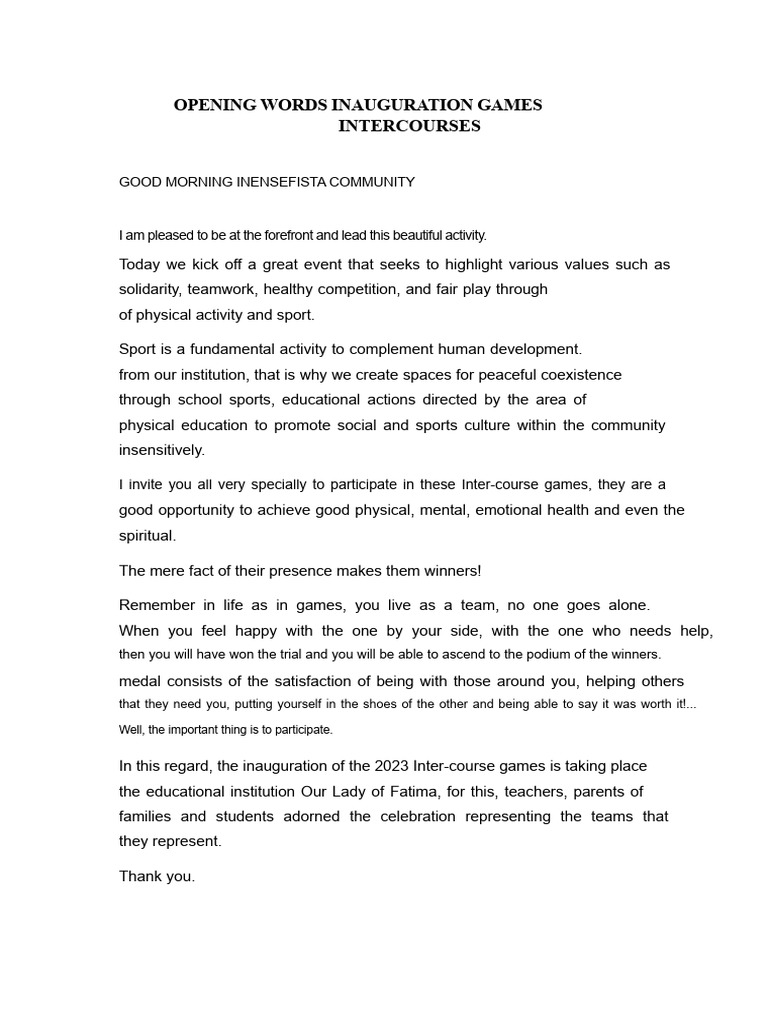 Opening Words Inauguration Intercourse Games | PDF