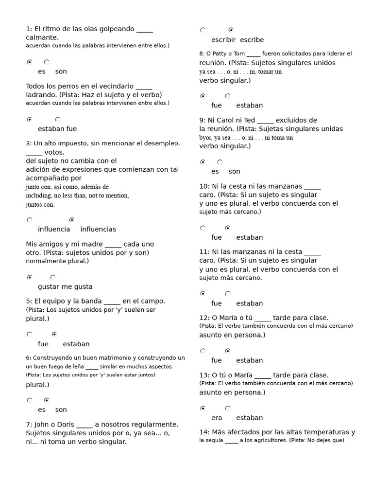 Actividad en Inglés Sobre La Concordancia Entre Sujeto y Verbo | PDF ...
