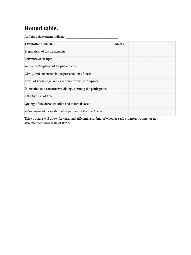 Round Table Evaluation Criteria Guide | PDF