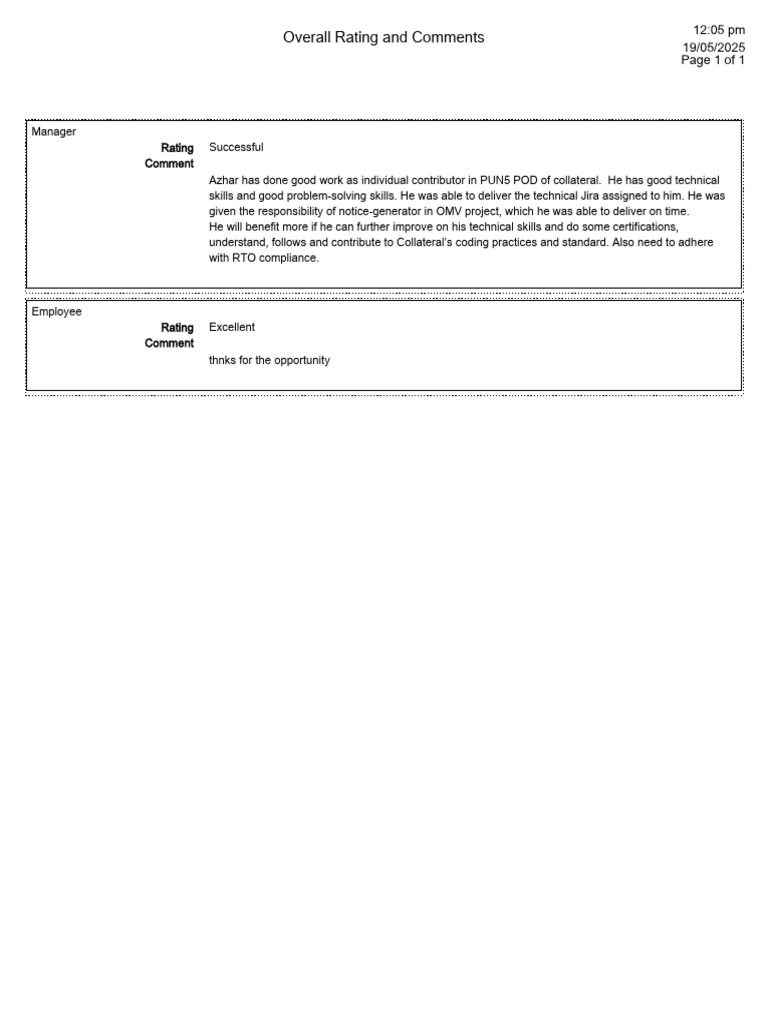 Overall Rating and Comments | PDF