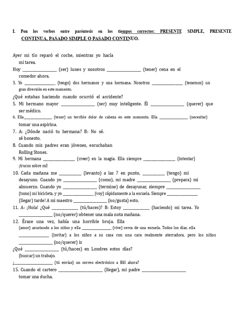 Ejercicios de Verbos en Español | PDF