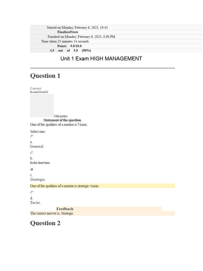 High Management Unit 1 Exam Results | PDF | Mentorship | Goal
