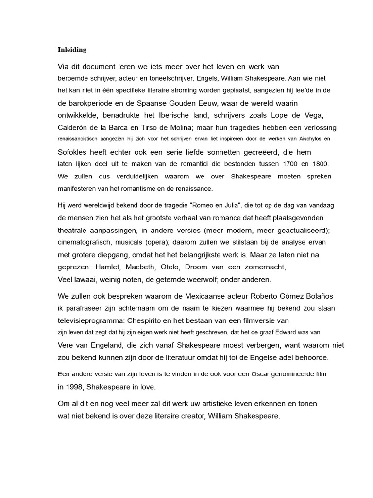 Voorbeeld Van Een Essay Over Shakespeare | PDF