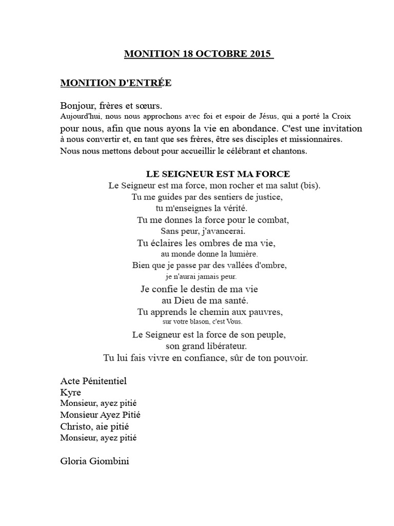 Monition Eucharistique du 18 Octobre 2015 | PDF | Liturgie et culte ...