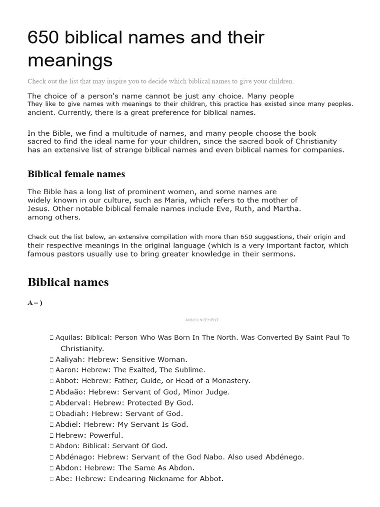 650 Biblical Names and Their Meanings | PDF | Bible | Abraham