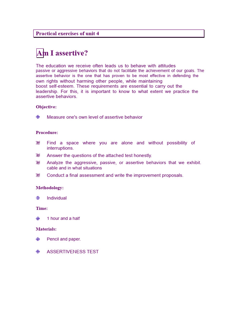 Assertiveness and Emotional Intelligence Exercises | PDF | Leadership | Self Esteem