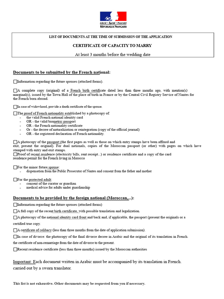 Documents For Obtaining The CCM at The French Consulate in Morocco ...