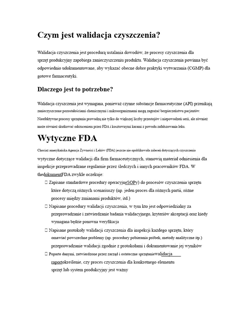 Walidacja Czyszczenia | PDF