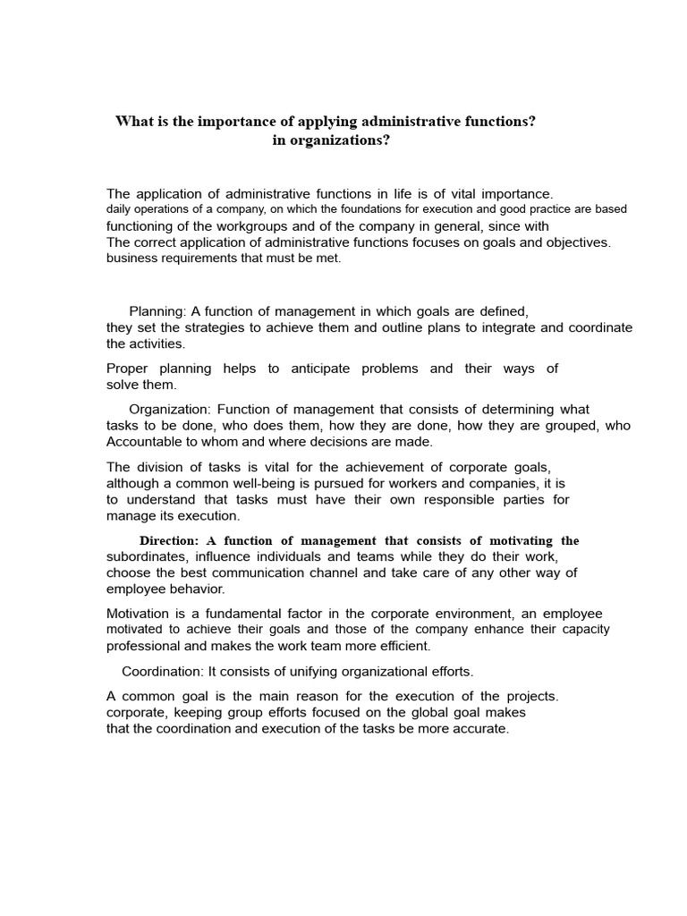 Importance of Administrative Functions | PDF
