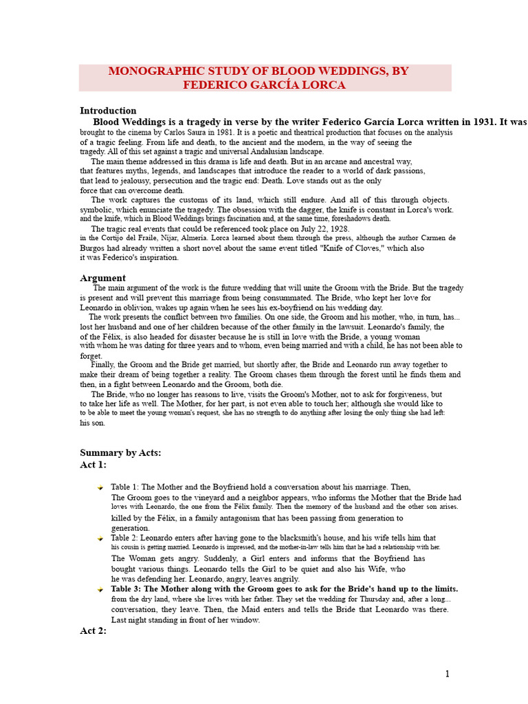 Analysis of Lorca's Blood Weddings | PDF