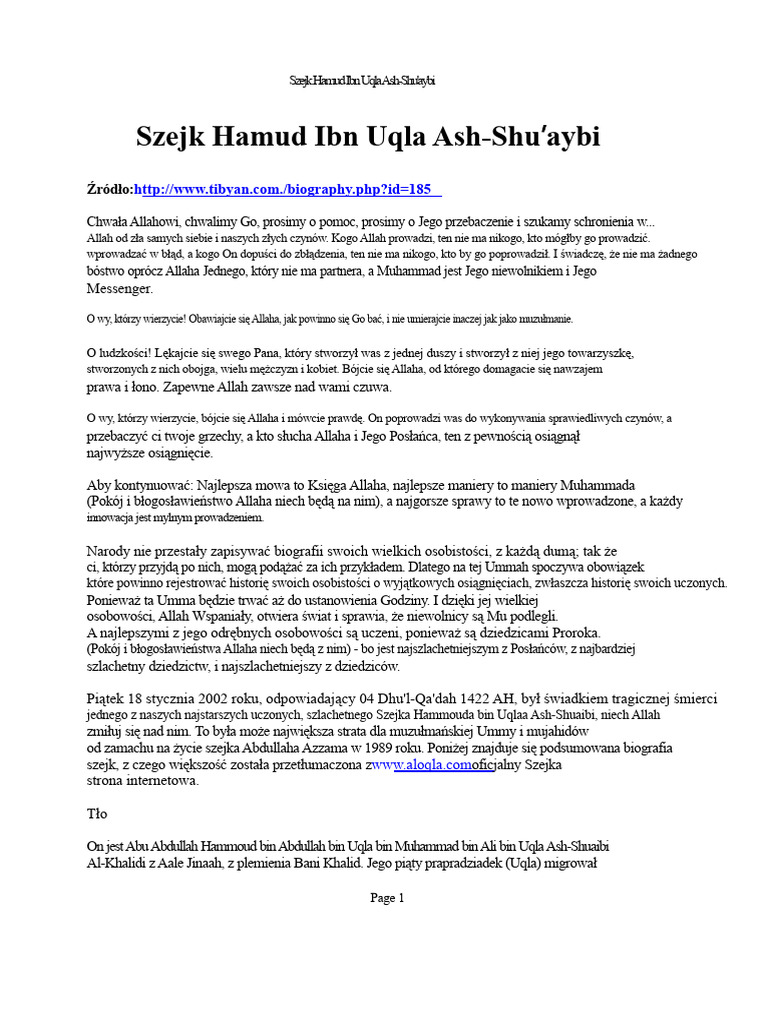 Biografia Hamuda Ibn Uqla Ash-Shu'Aybi | PDF