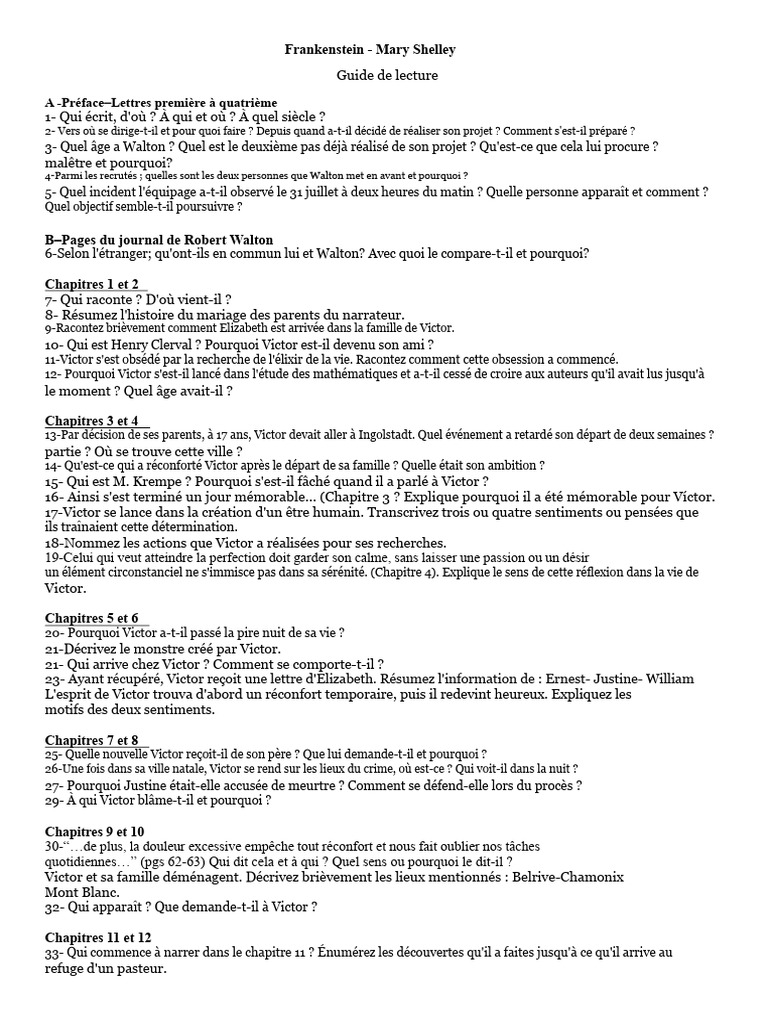 Guide de lecture de Frankenstein de Mary Shelley | PDF | Frankenstein