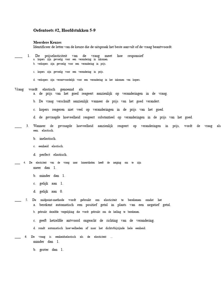 AP Econ Oefentoets #2, Hoofdstukken 5-9 | PDF