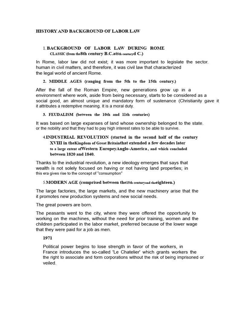 Evolution of Labor Law Through History | PDF | Labour Law | Labour ...