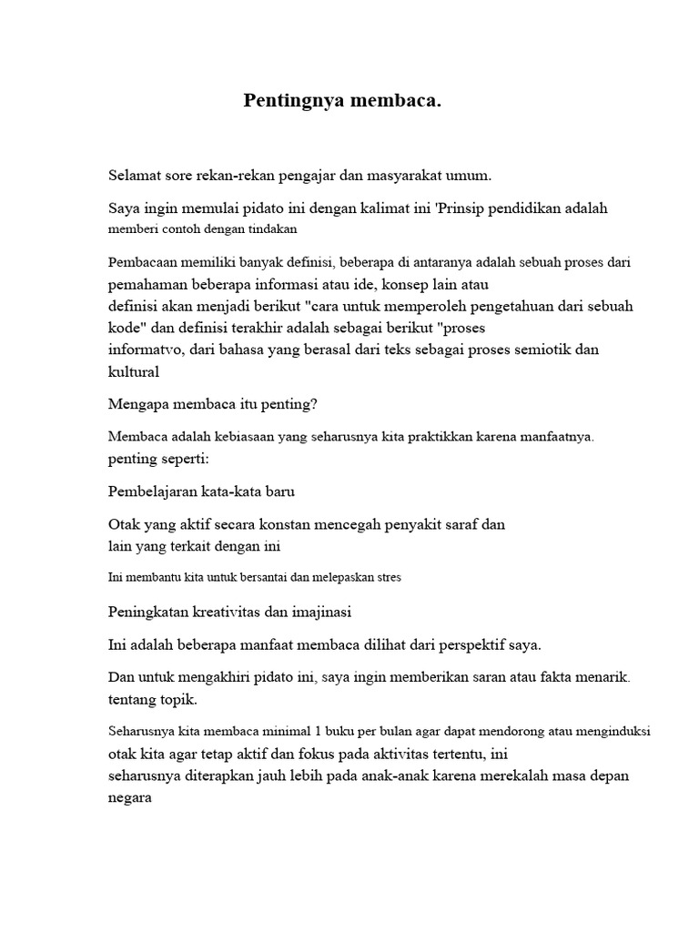 Pidato Tentang Pentingnya Membaca | PDF