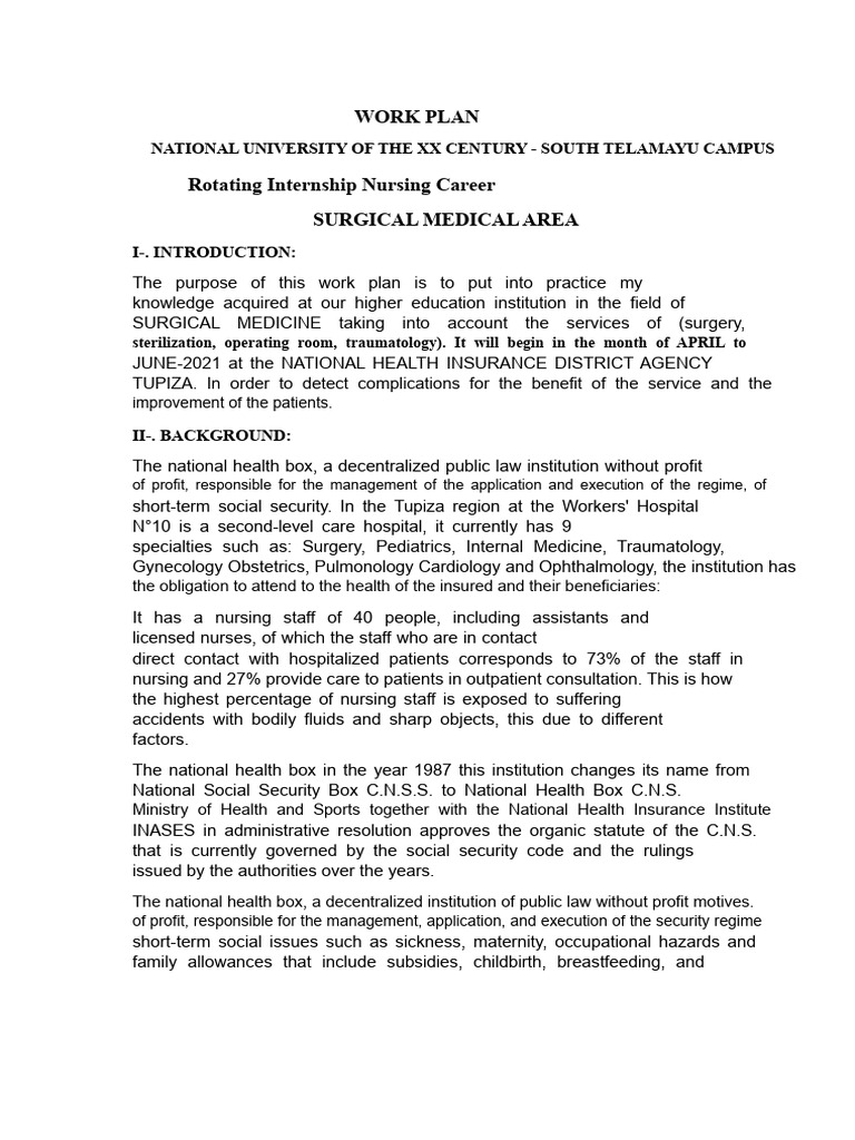 Nursing Internship Work Plan: Surgery Focus | PDF | Surgery | Medicine