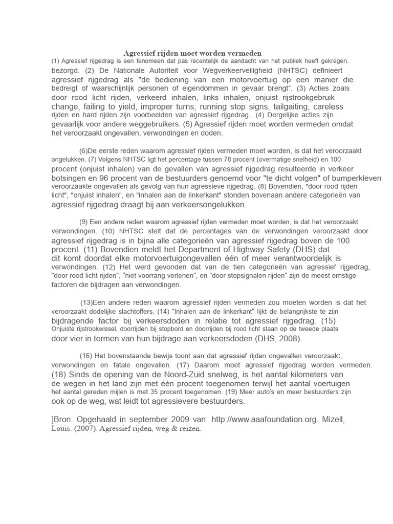Agressief Rijgedrag Moet Worden Vermeden. | PDF