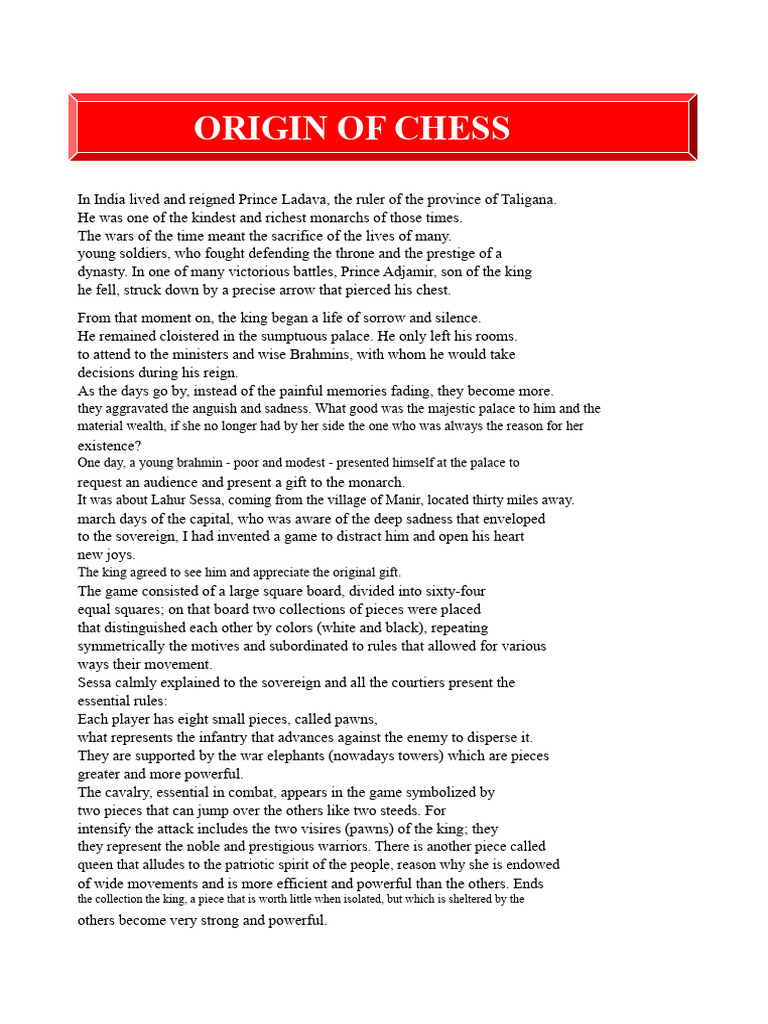 Origin of Chess For Sixth Grade of Primary School | PDF