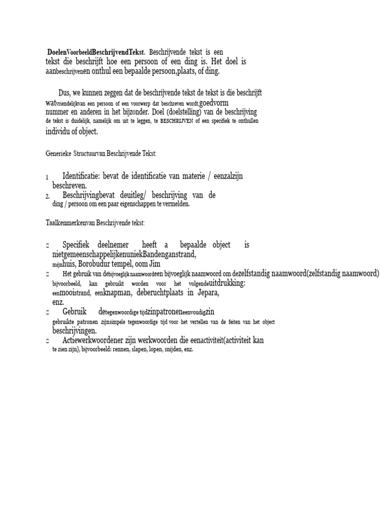 Doel en Voorbeeld Van Beschrijvende Tekst | PDF