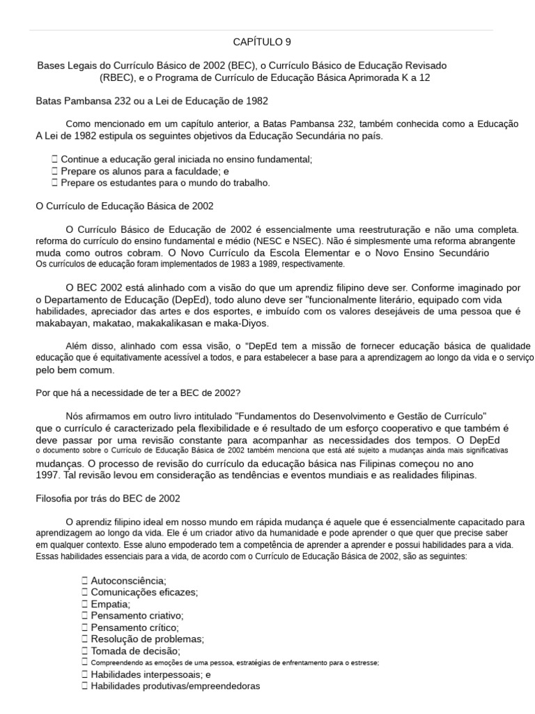 Capítulo 9 Bec Rbec Ebec | PDF | Aprendizado | Alfabetização