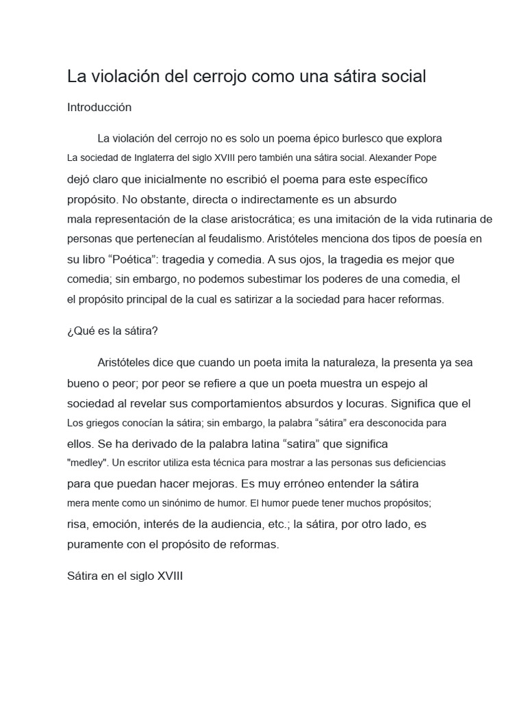 La Violación Del Cerrojo Como Una Sátira Social-1 | PDF | Sátira ...