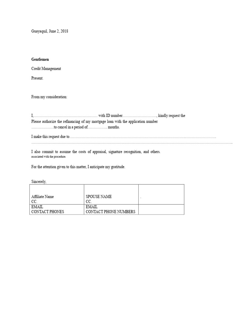 Model Letter For Refinancing | PDF