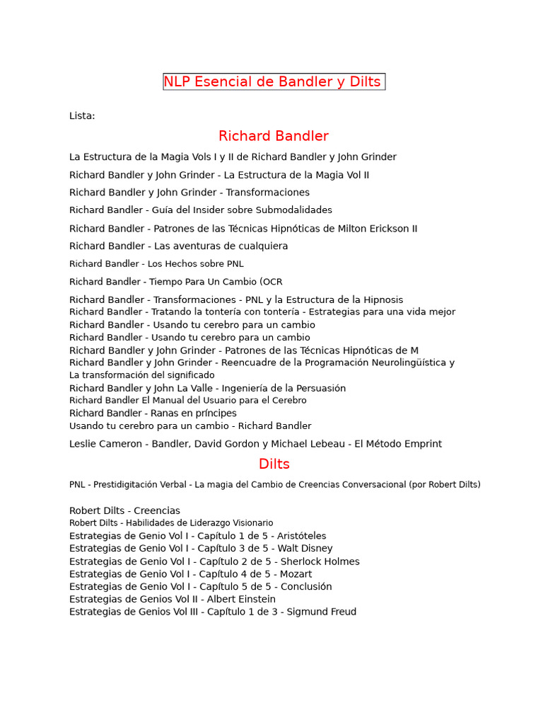 NLP Esencial de Bandler y Dilts | PDF