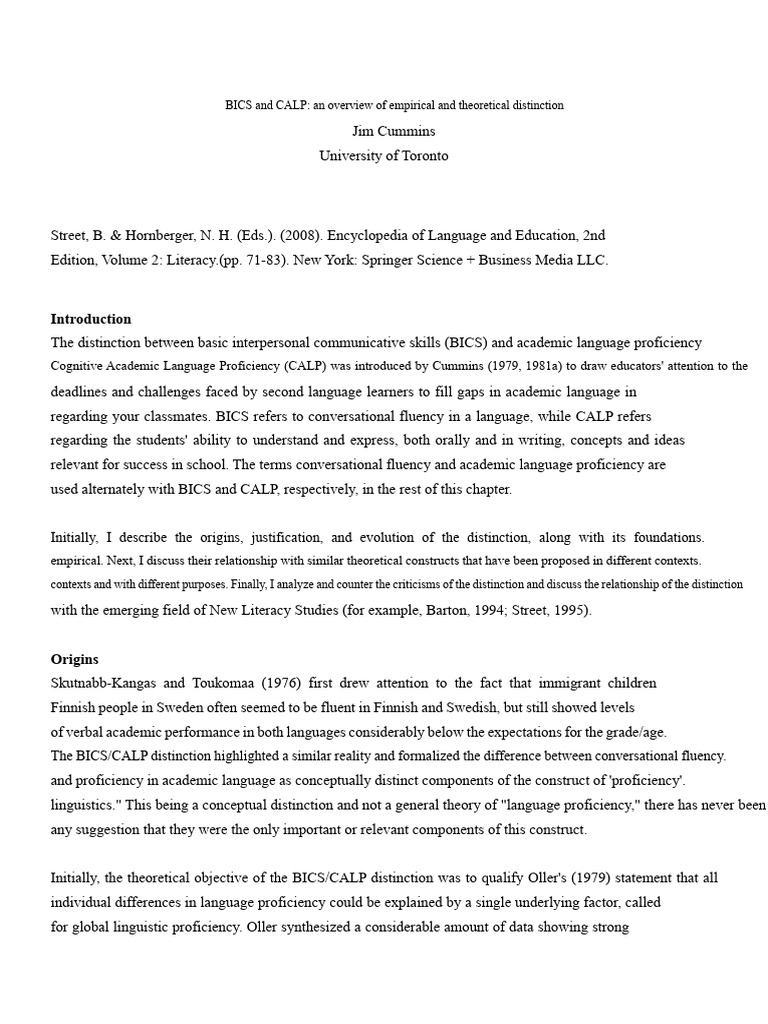 BICS vs. CALP: Understanding Language Proficiency | PDF ...