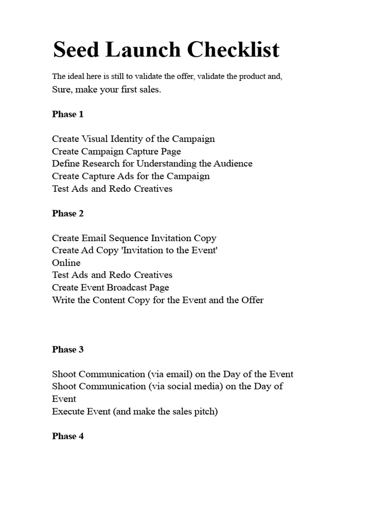 Seed Launch Checklist | PDF | Facebook | Communication