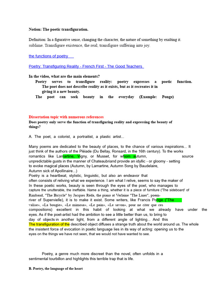 Notion The Poetic Transfiguration | PDF | Poetry | Charles Baudelaire