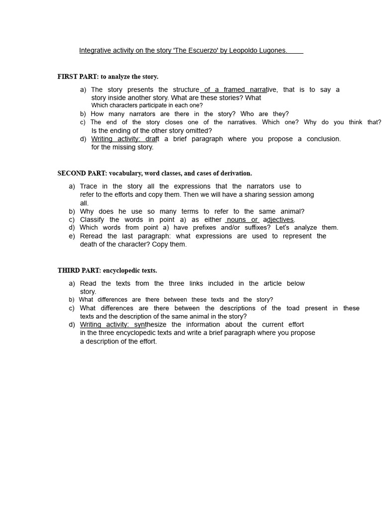 Activity About The Escuerzo | PDF