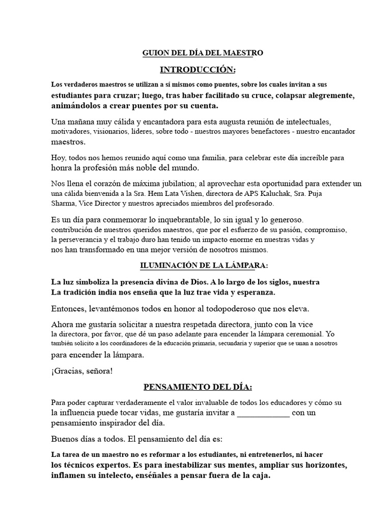 Script Final para La Asamblea Del Día Del Maestro | PDF | Bailes