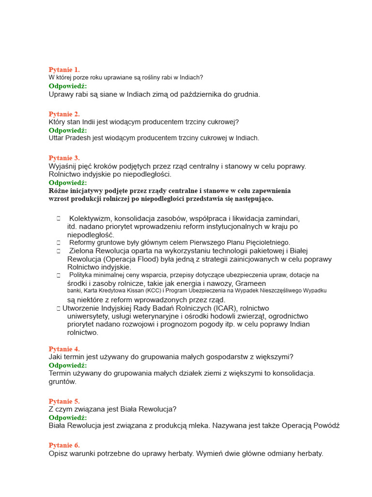 Ważne Pytania (Rolnictwo) | PDF