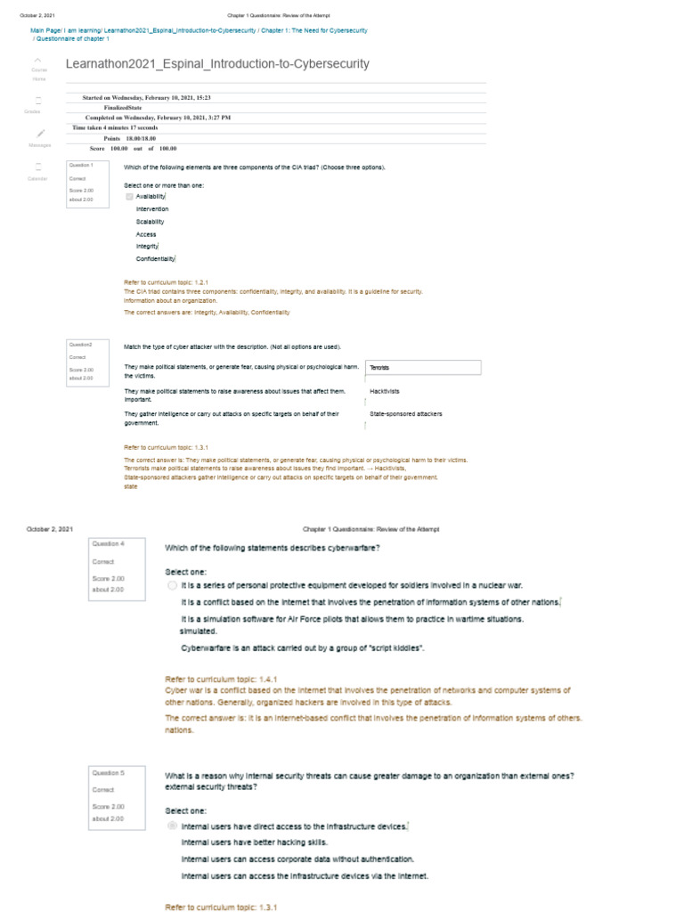 Chapter 1 Cybersecurity Questionnaire Review | PDF | Cyberwarfare ...