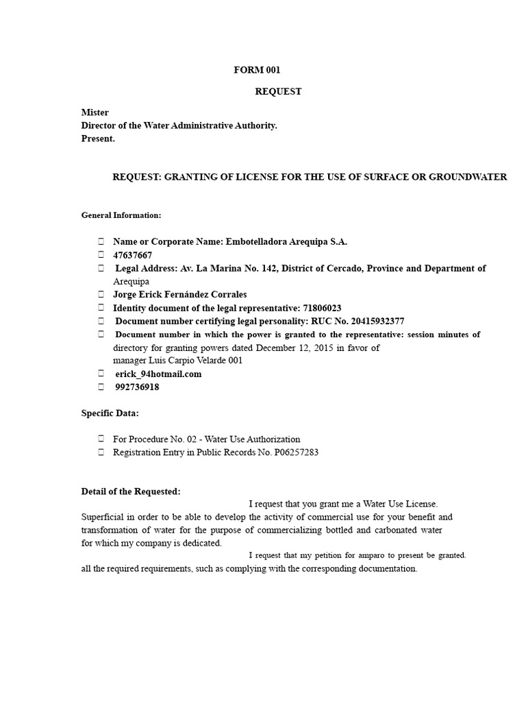 Water Use License Request Form | PDF | Justice | Crime & Violence