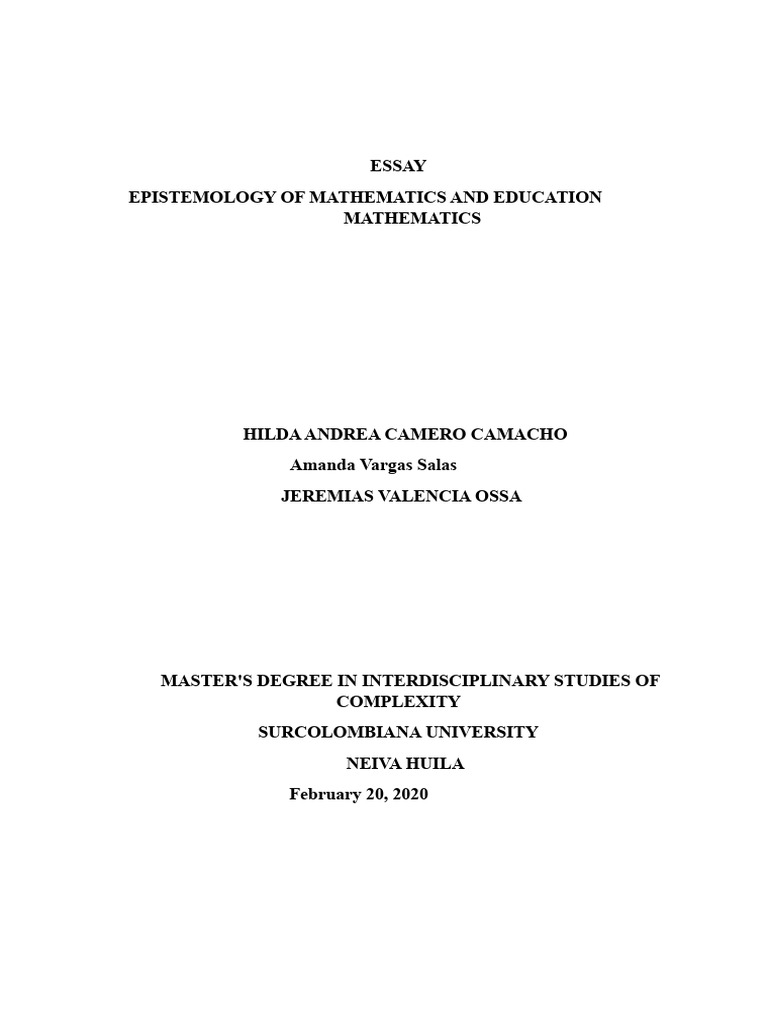 Essay Epistemology of Mathematics | PDF | Epistemology | Constructivism ...